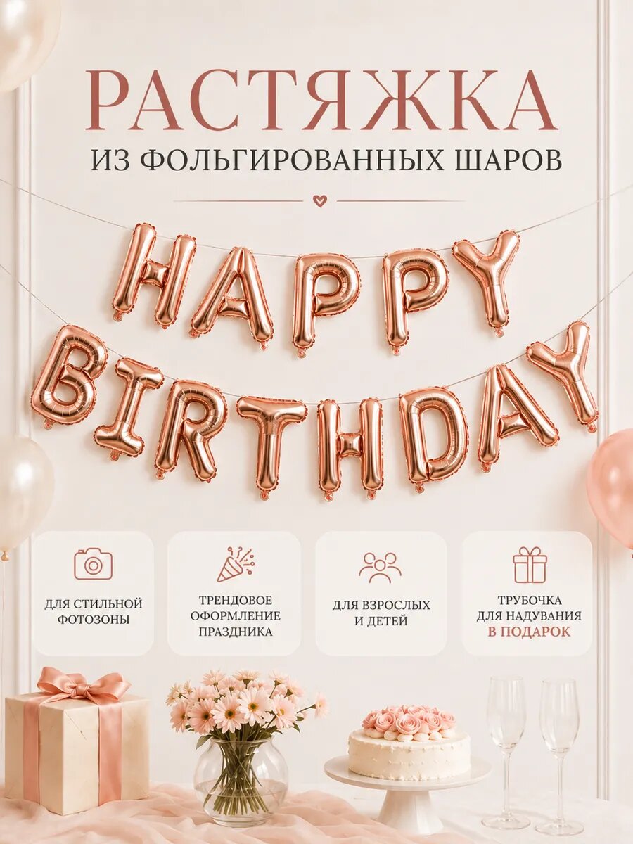 Воздушные шарики растяжка буквы "С днем рождения!"