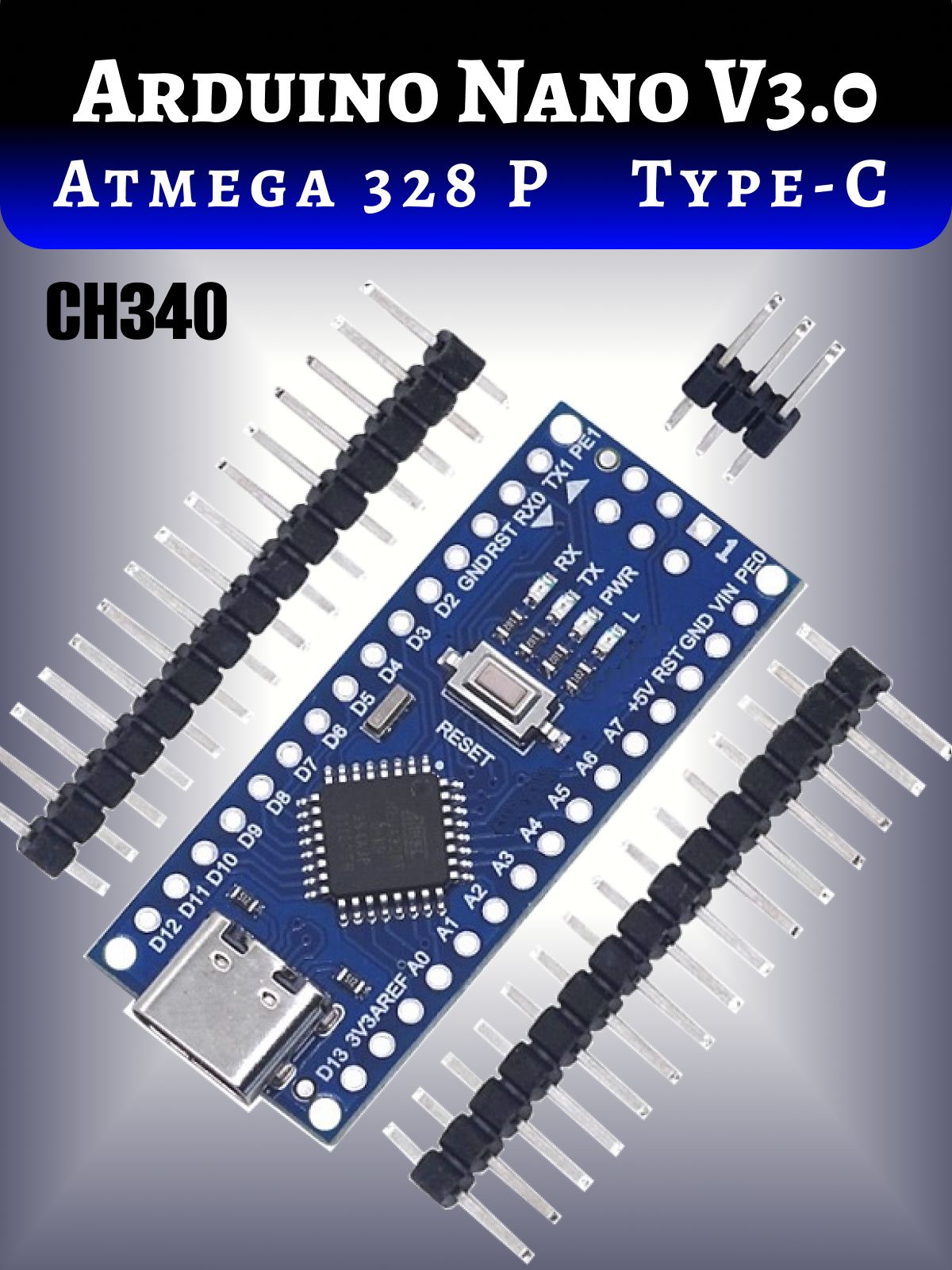Arduino Nano V3.0 Type-C ATMEGA328P CH340 (не запаяна гребенка). Ардуино нано Type-C