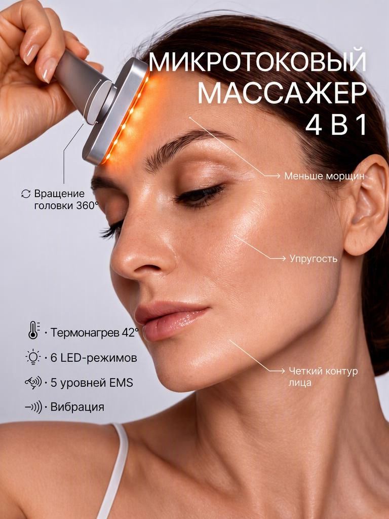 Idealius Микротоковый массажер для лица и шеи, электрический аппарат с микротоками и LED светом