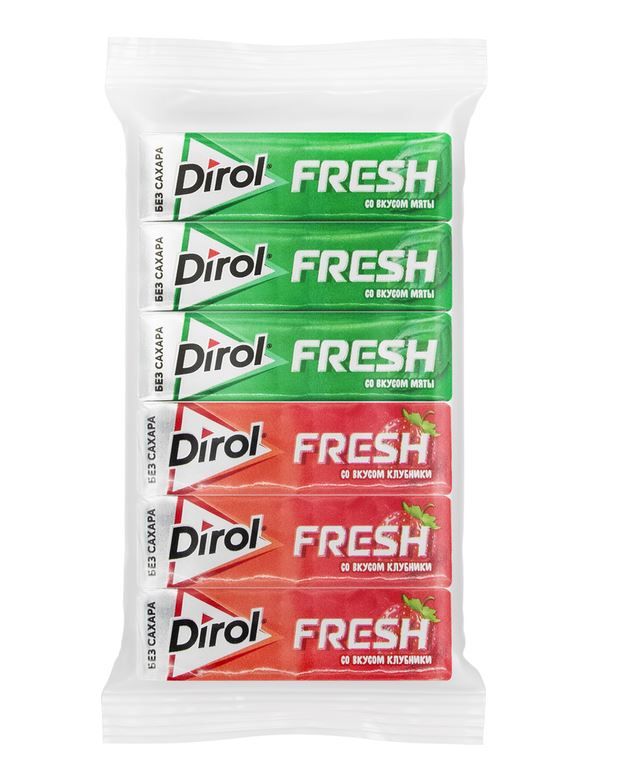 DIROL Жевательная резинка Fresh ассорти со вкусом мяты и клубники 13,6 гр, 6 штук