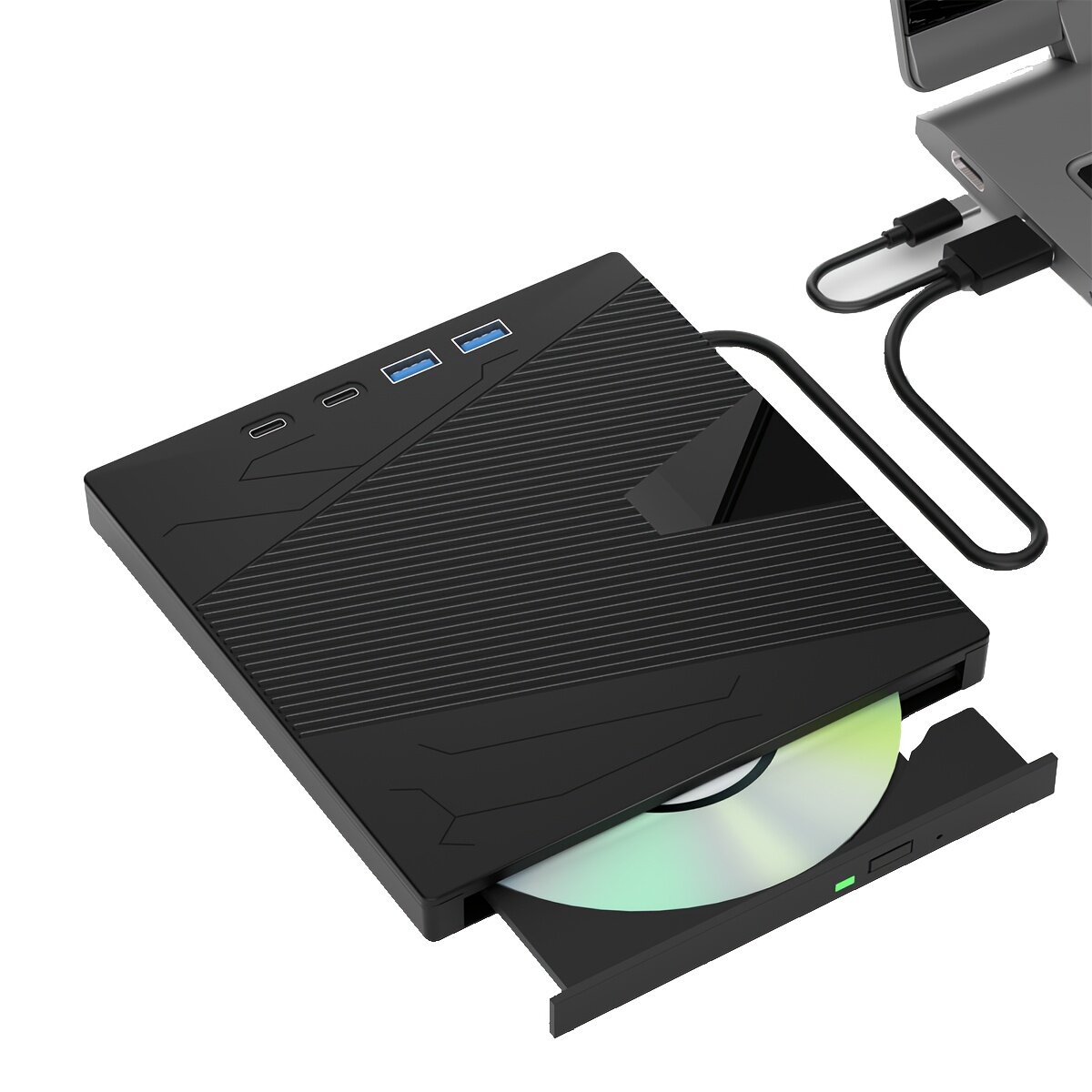 Внешний привод CD/DVD 7-в-1 с кардридером, USB 3.0, слот загрузки, черный