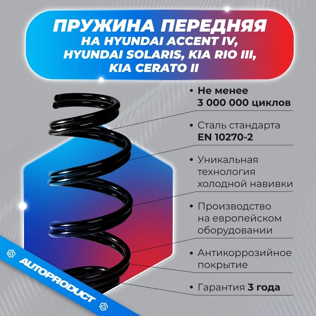 Комплект передних пружин HYUNDAI ACCENT IV, SOLARIS, KIA RIO III, CERATO II с 2017 года (Автопродукт)