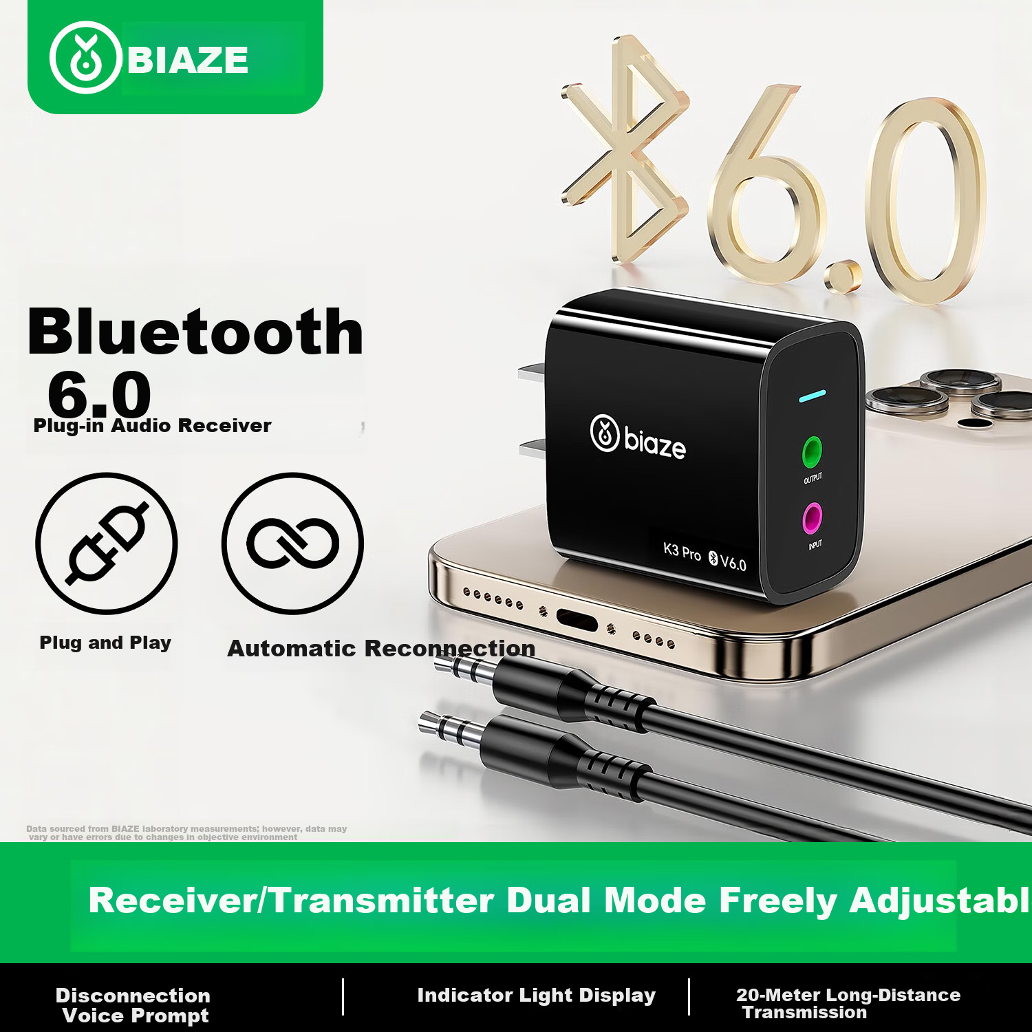 BIAZE Bluetooth 6.0 Приемник Адаптер Беспроводной Аудио Передатчик для Колонок Винтажного Усилителя БезПотерь Стерео