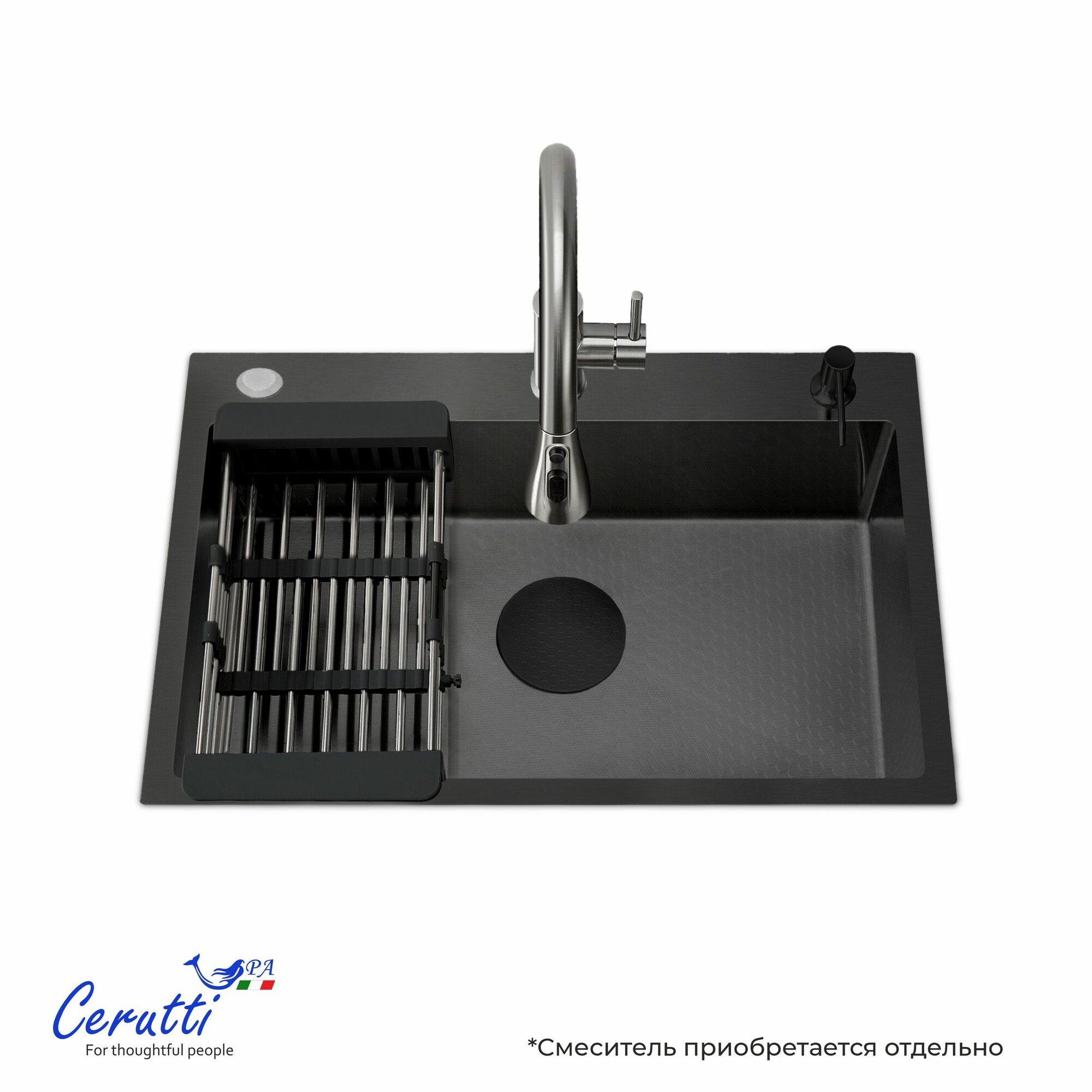 Кухонная мойка Ceruttispa Gloria 60B Nano Black, 60х50 см, цвет графит
