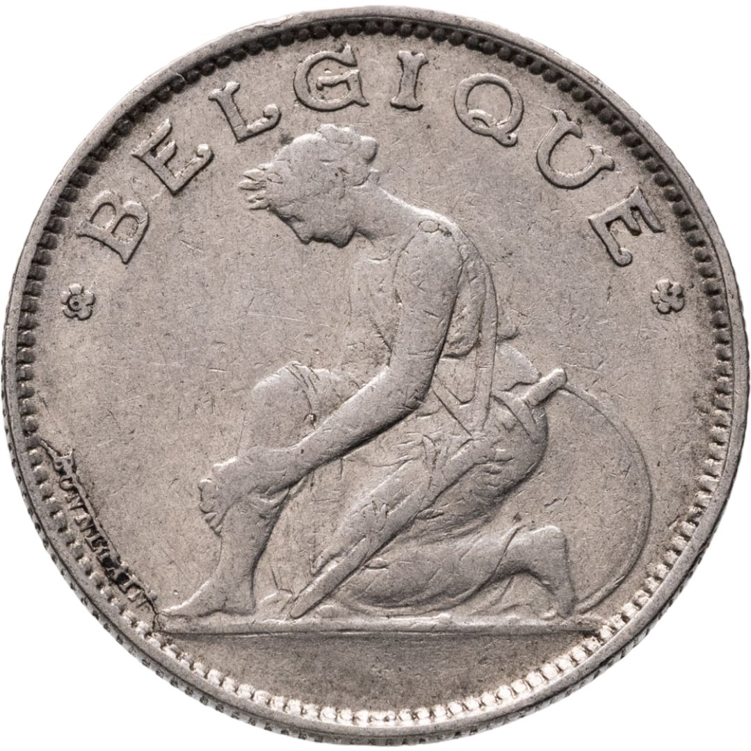 Бельгия 1 франк 1922 Надпись на французском - 'BELGIQUE', Никель, в сохранности XF