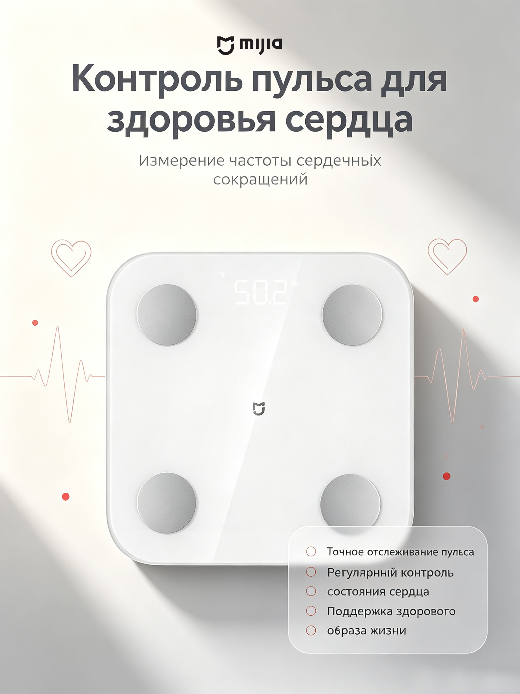 Умные весы Mijia S400 белые, анализ 25 показателей тела, контроль пульса,