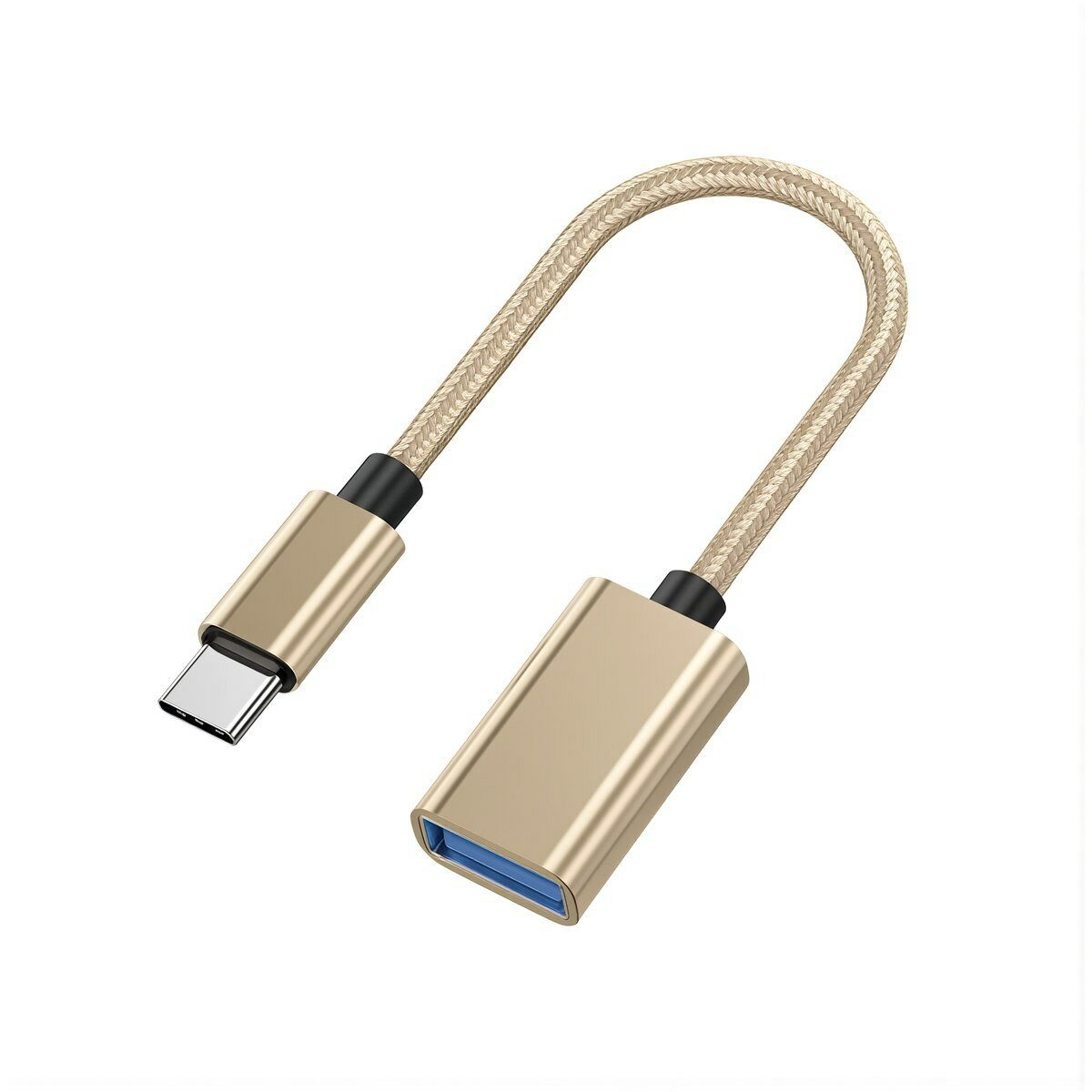 Для смартфонов планшетов ноутбуков с портом Type-C универсальный переходник OTG нейлоновая оплетка золотистый цвет совместим с периферией