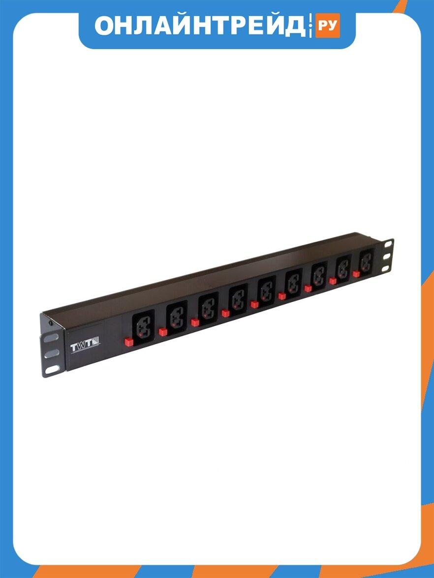 Блок розеток Lanmaster 19", 1-фазный без выключателя, 16A / 250V, 9xC39 с фиксатором вилки