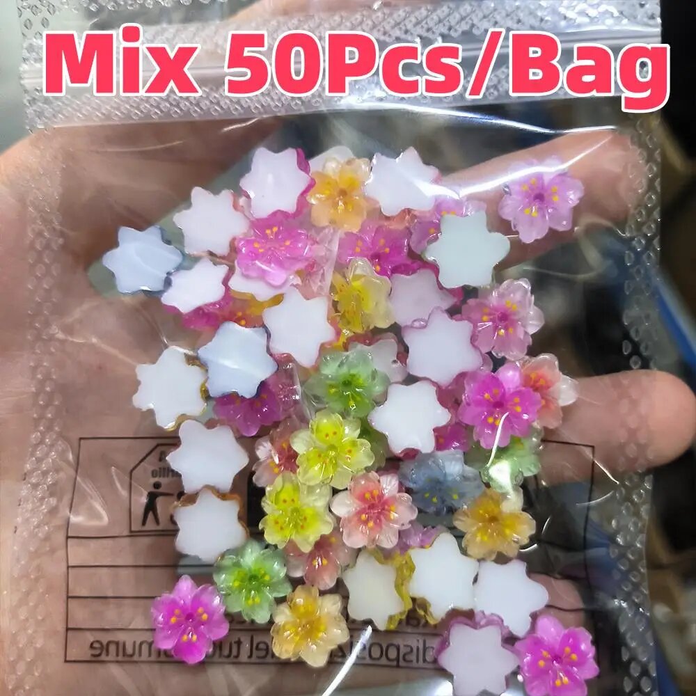 3D декор для ногтей: цветы, леопардовый принт, гибискус 50pcs(1bag)