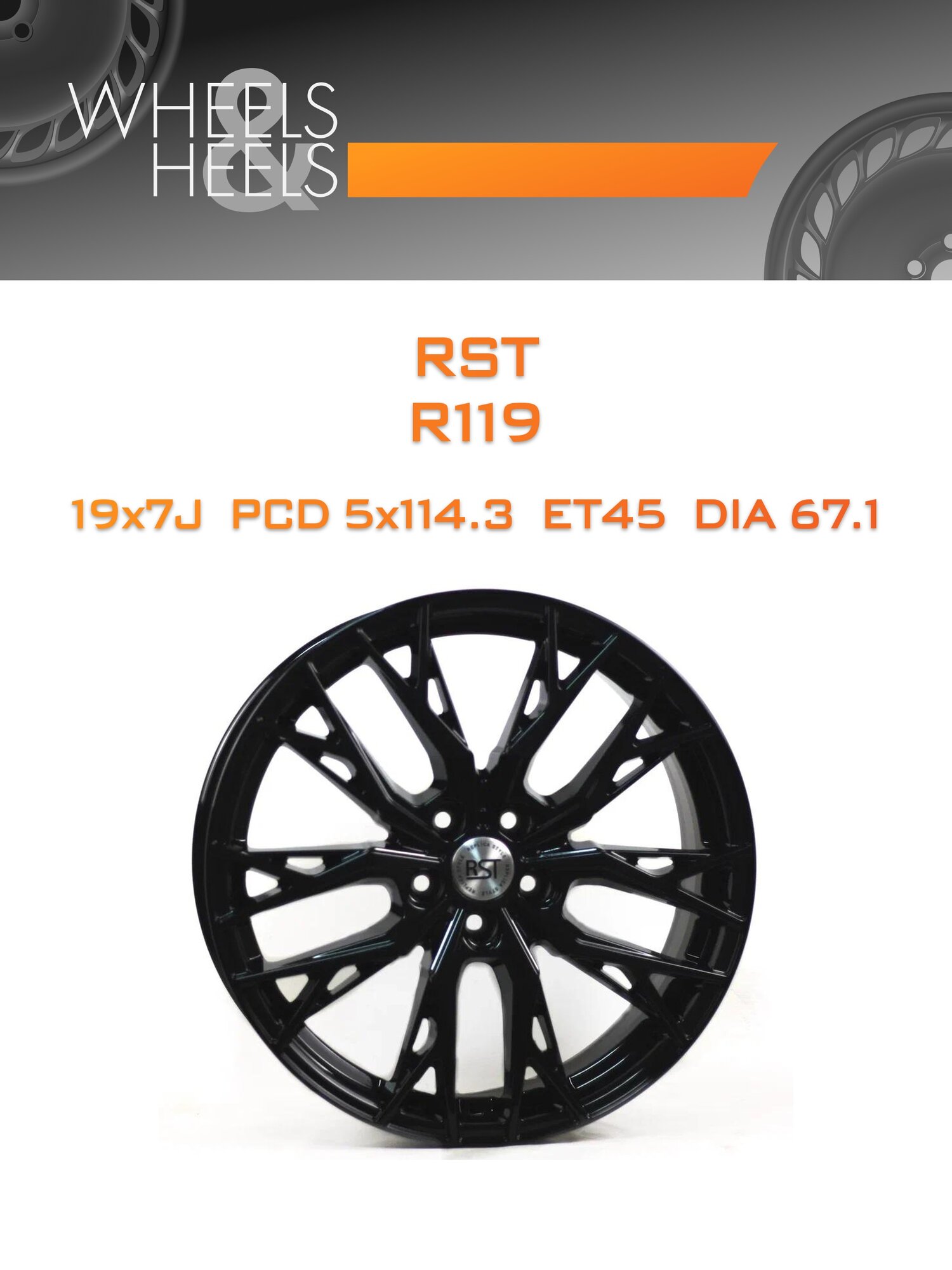 Диск автомобильный литой RST R119 19x7 5x114.3 et45 dia67.1 Чёрный