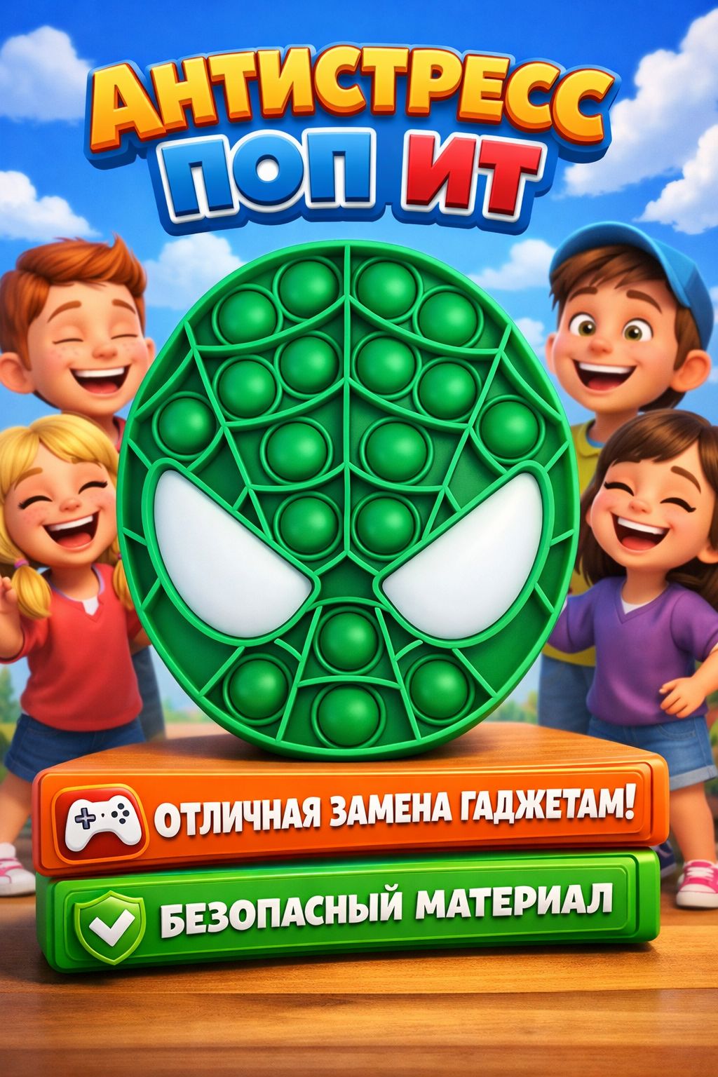Поп ит антистресс Человек-Паук, силиконовая игрушка Pop It, пупырка для детей и взрослых, сенсорная игрушка, 14 12.2 1.5 см