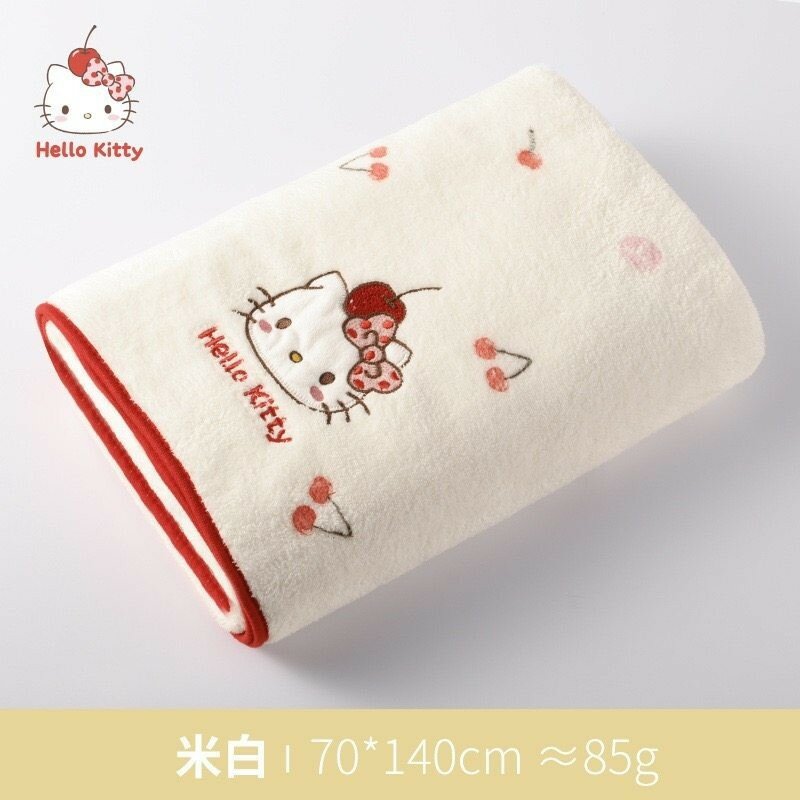 Большое полотенце для душа Hello Kitty с принтом вишни из кораллового флиса, впитывающее, быстросохнущее
