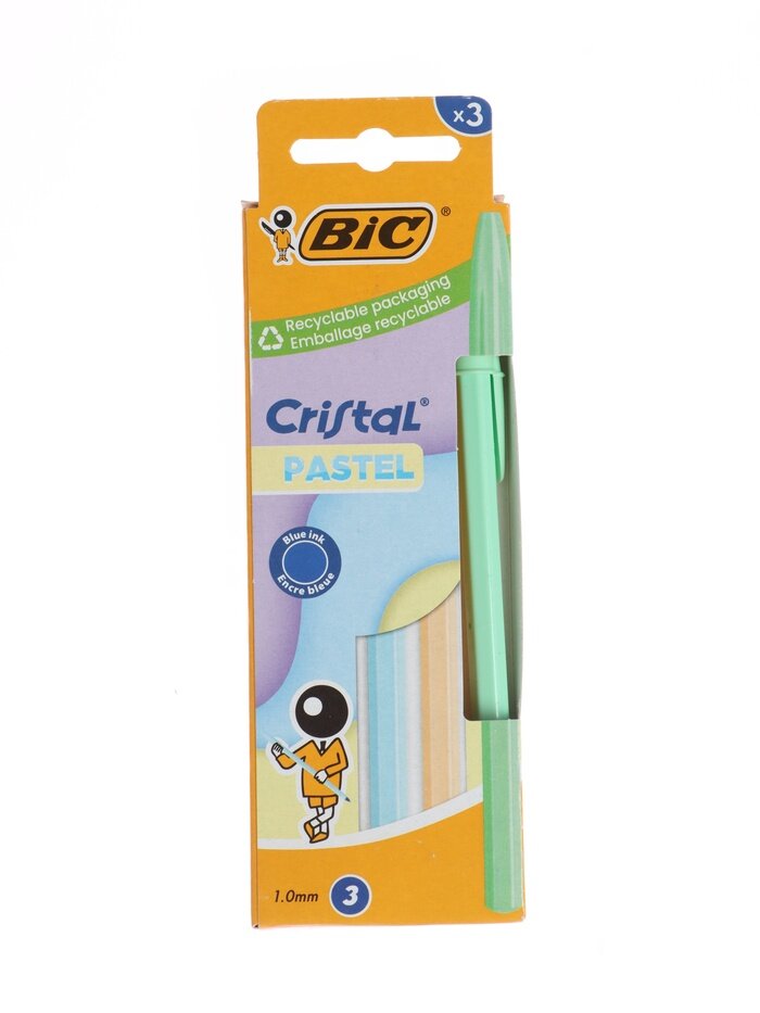 Набор ручек шариковых 3шт BIC Cristal Пастель, синяя, 1,0мм, синие 302563
