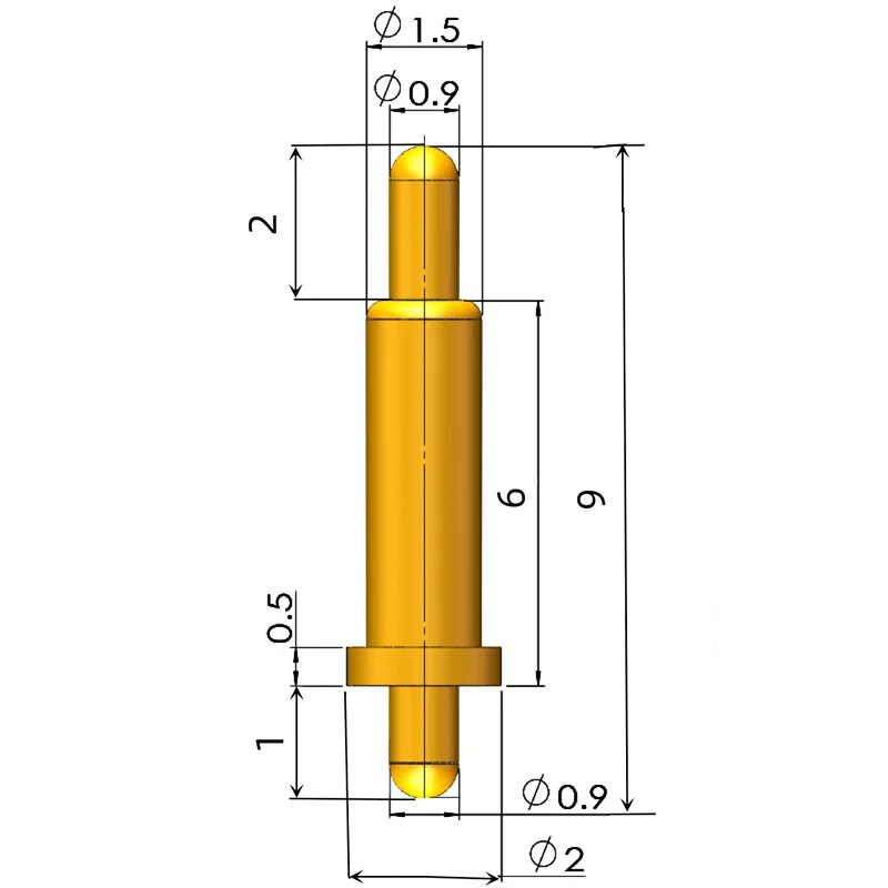 Pogo Pin тестовый зонд, латунь, позолота, 9mm