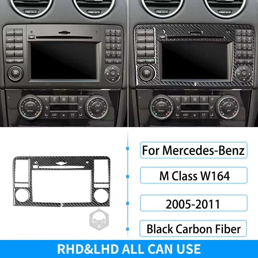 Автомобильная центральная консоль из углеродного волокна для Mercedes-Benz W164 2005-2011 м, панель двери передней фары, отделка переменного тока, CD, наклейки на крышку