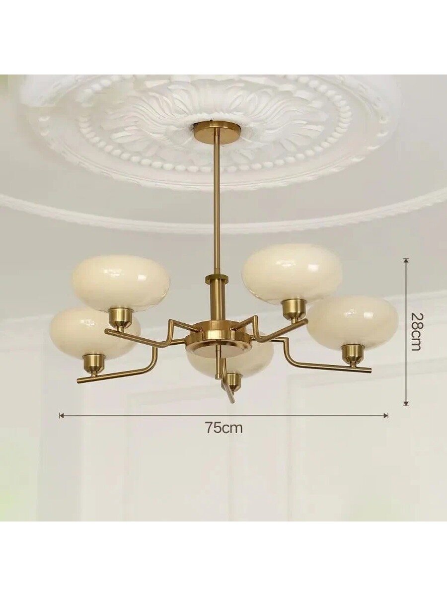 Люстра E27 с пятью плафонами из стекла, латунный каркас, 75x28 см