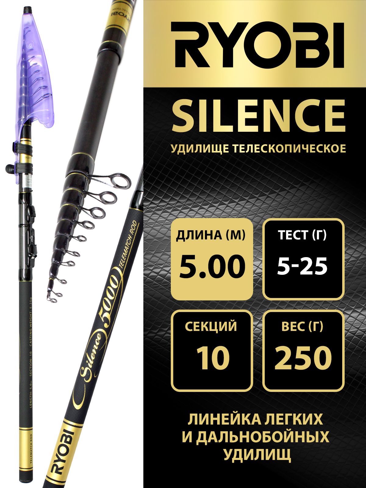 Удилище телескопическое Ryobi Silence 5m 5-25g