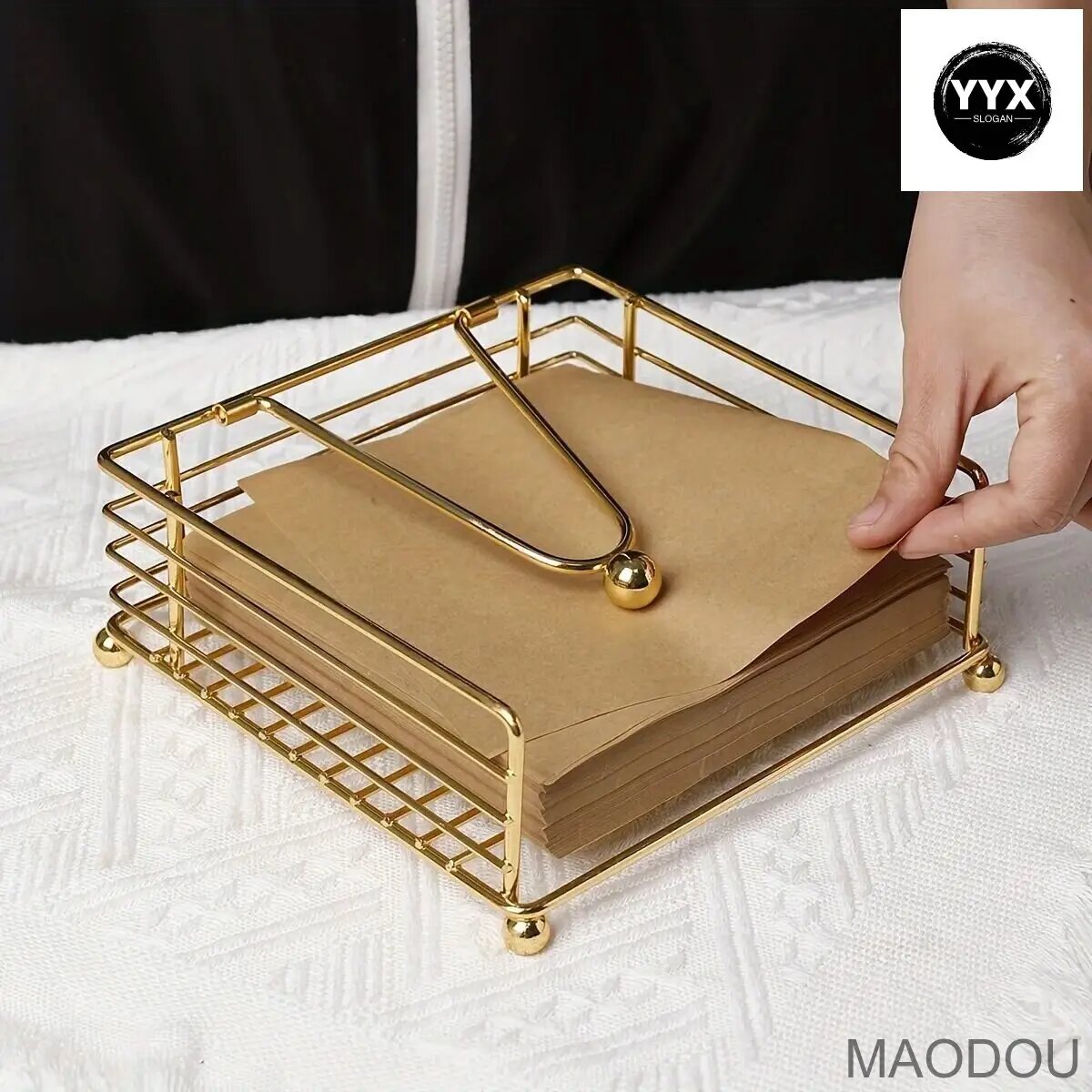 Салфетница на стол металлическая золотая кухонная подставка лофт, держатель для бумажных салфеток.