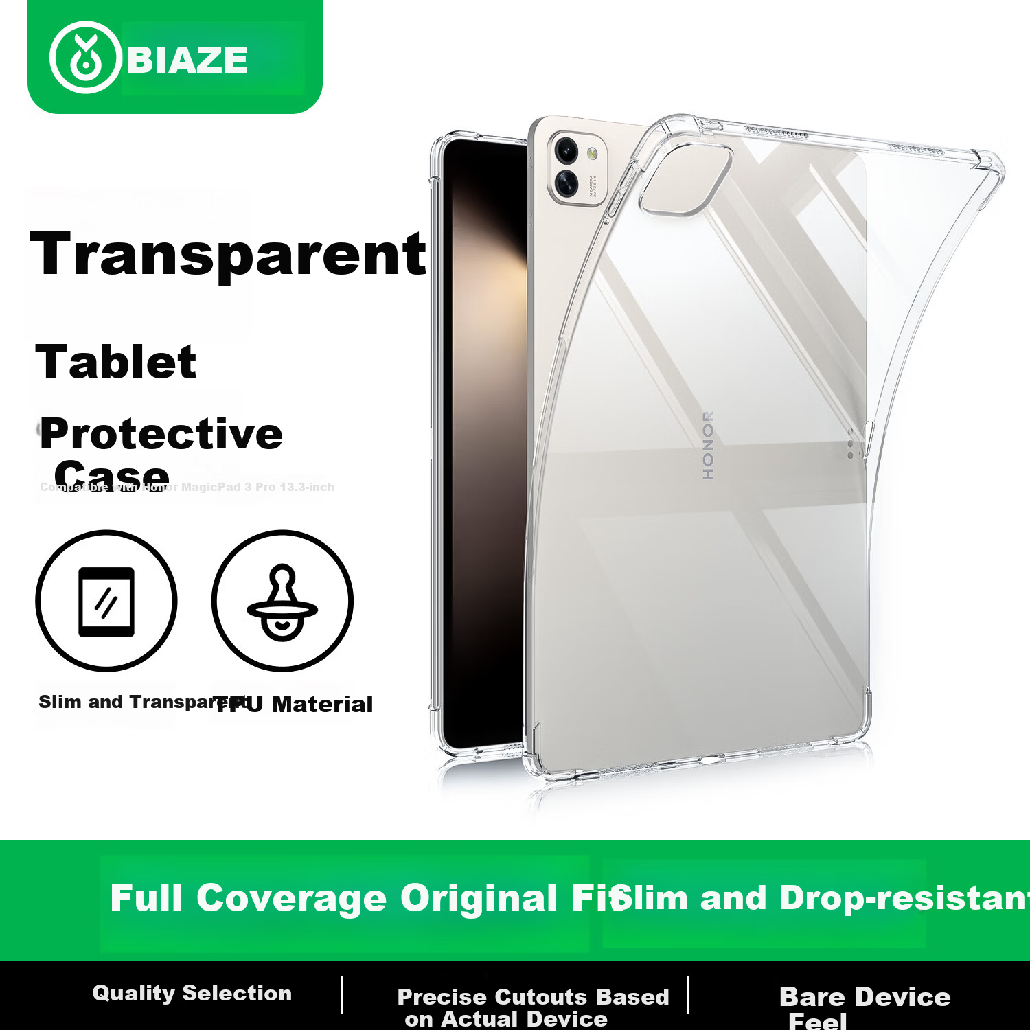 BIAZE Защитный чехол для Honor MagicPad 3 Pro 2025 13.3 дюйма с ТПУ-воздушной подушкой прозрачный белый Цвет：[TPU