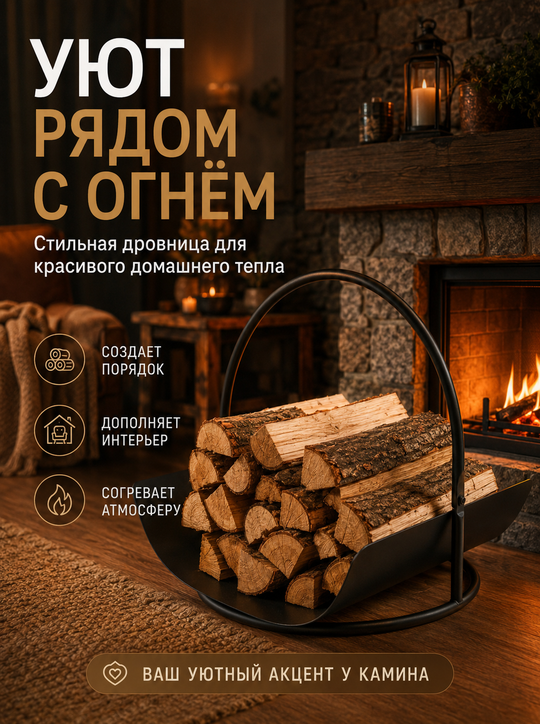 Дровница переносная, Дровница металлическая для дома и дачи, Стальной дровник камина или печи