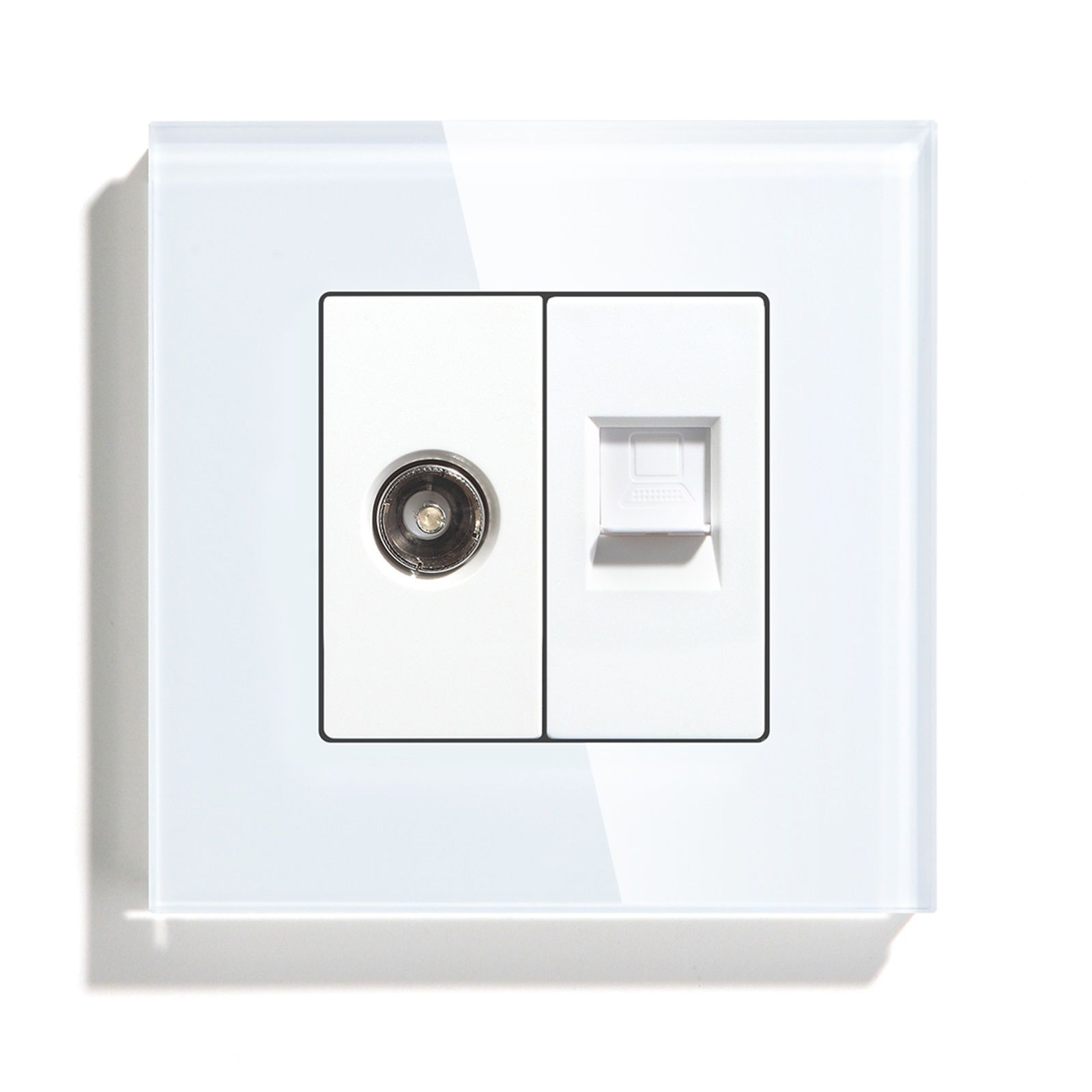 Розетка CAT5 /ТВ с рамка стекло, интернет+ТВ розетка, Белая,86mm
