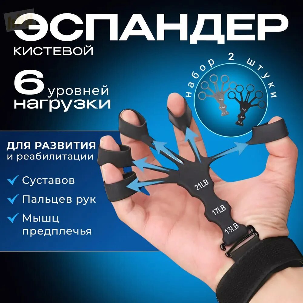 Эспандер кистевой для пальцев, 6 уровней нагрузки, 2 шт. в наборе