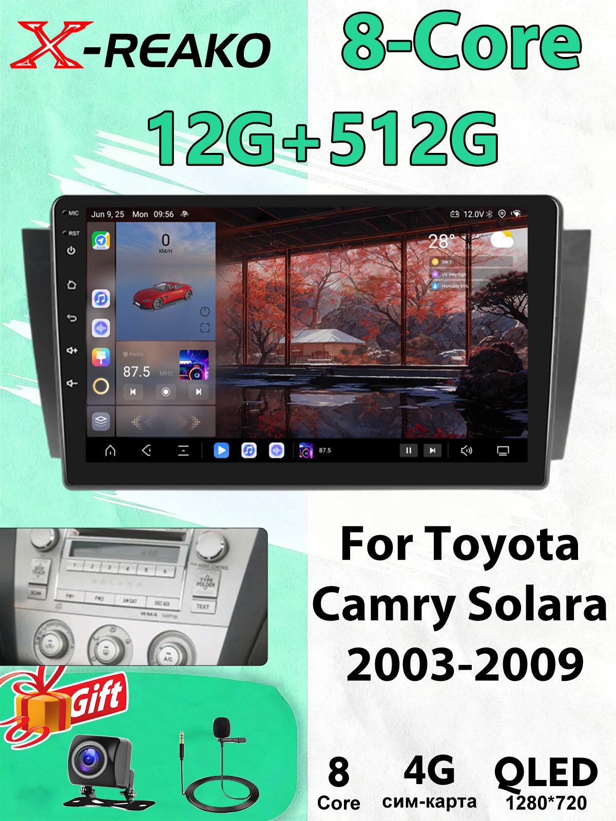Магнитола для Toyota Camry Solara 2003-2009 экран 9 дюймов Андроид wifi Bluetooth GPS