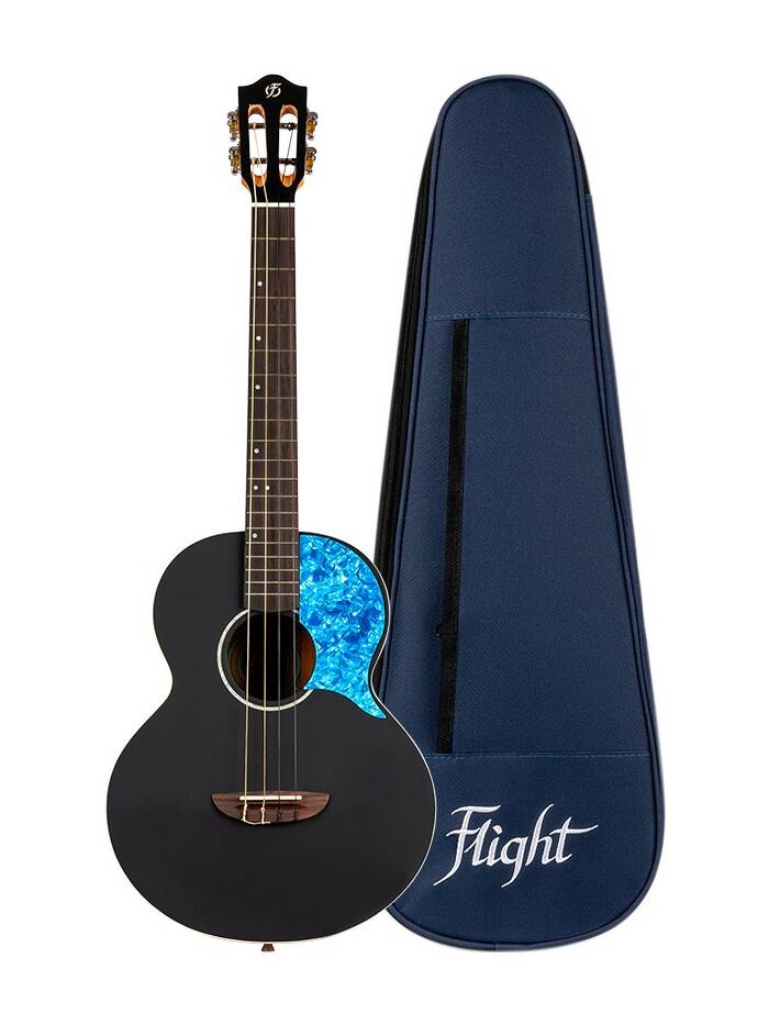 FLIGHT IRIS Baritone BK - укулеле баритон, верхняя дека - окрашенный массив ели, цвет черный, корпус - махагони, пикгард
