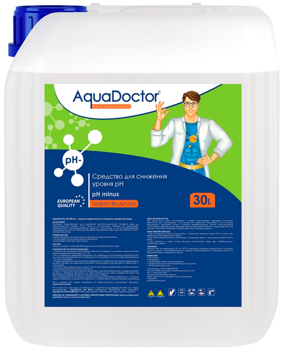 Жидкий pH минус для бассейна Aquadoctor, канистра 30 л (35 кг)