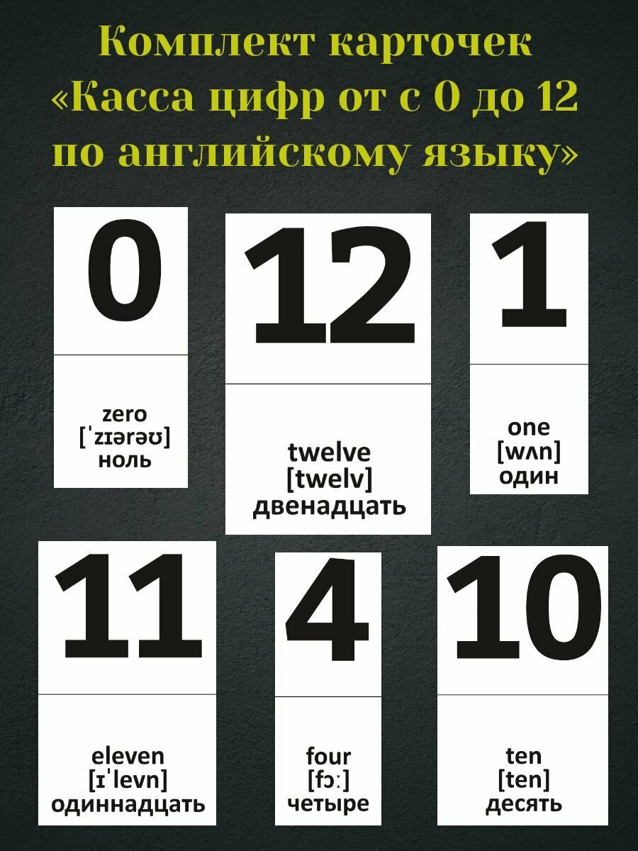 Комплект карточек Касса цифр от с 0 до 12 по английскому языку