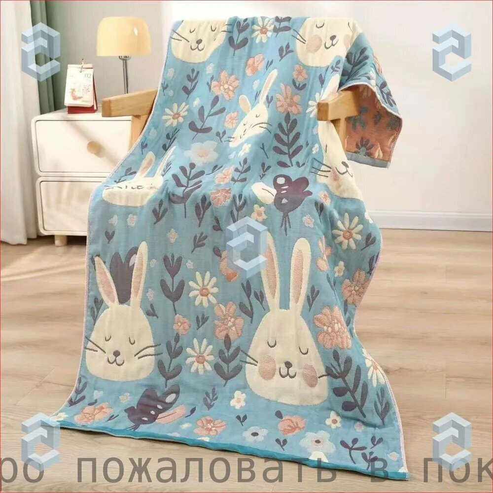 Пляжное полотенце, Хлопок, 80x160 см, голубой