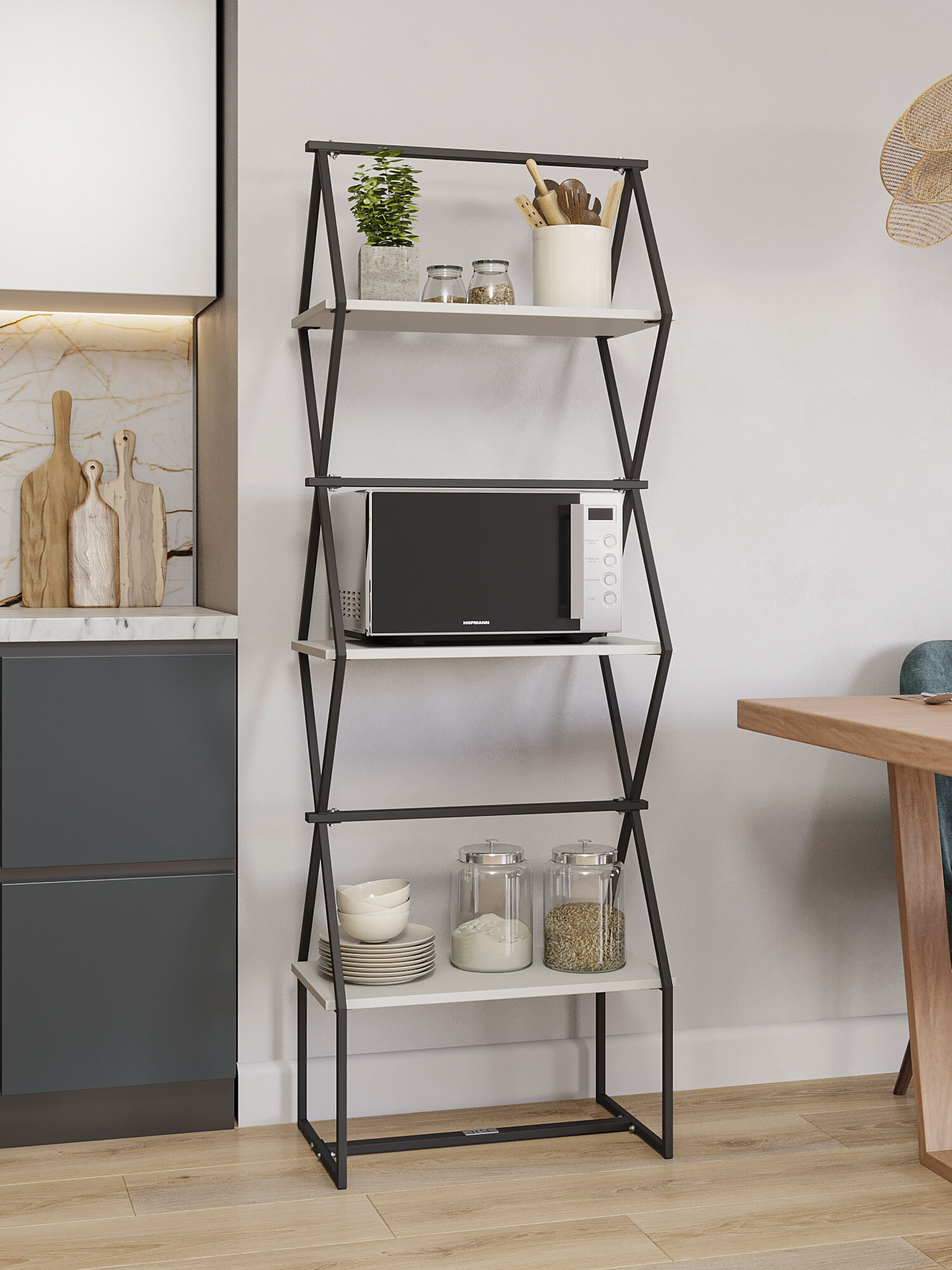 Стеллаж для книг KM LOFT Ромбо стSL черный/белый лофт для дома в гостинную перегородка
