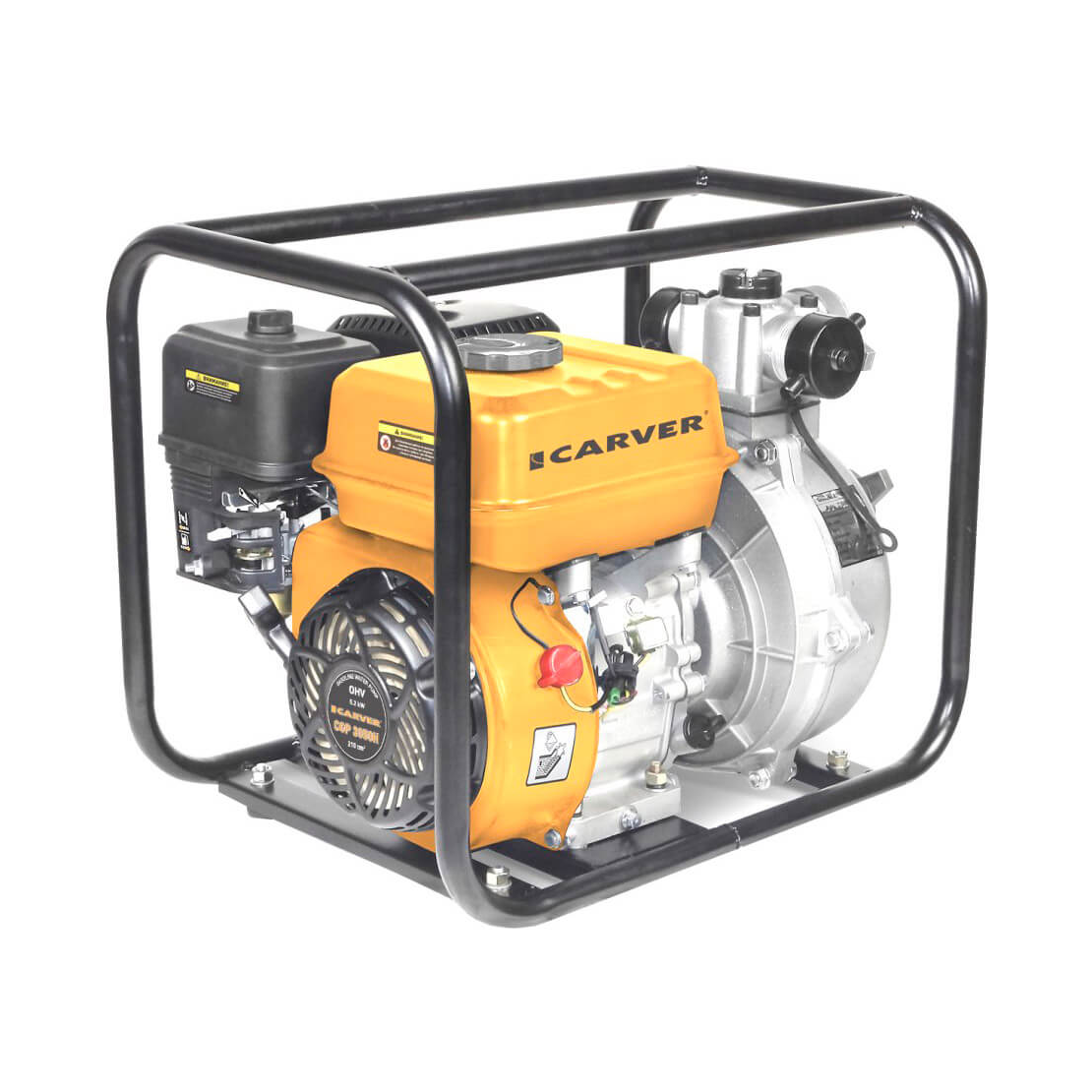 Мотопомпа бензиновая Carver CGP 3050H, 7.0 л. с, 500 л/мин, напор 65 м, глубина всасывания 7 м, желтый