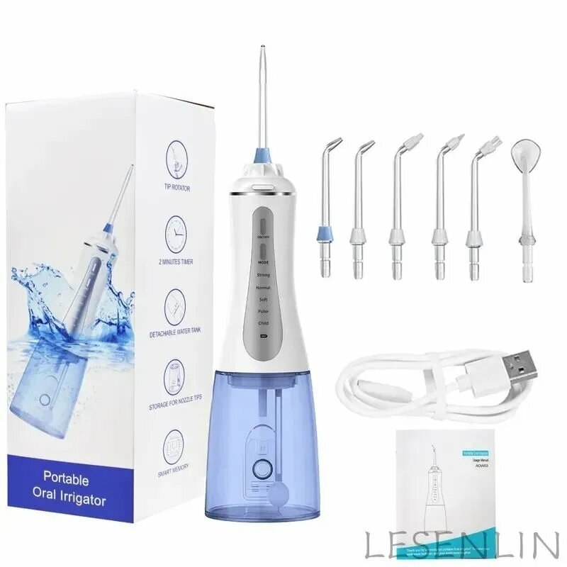 Ирригатор для полости рта портативный Asia Care PRO+, 6 насадок 5 режимов, прибор для чистки брекетов, языка, коронок, имплантов