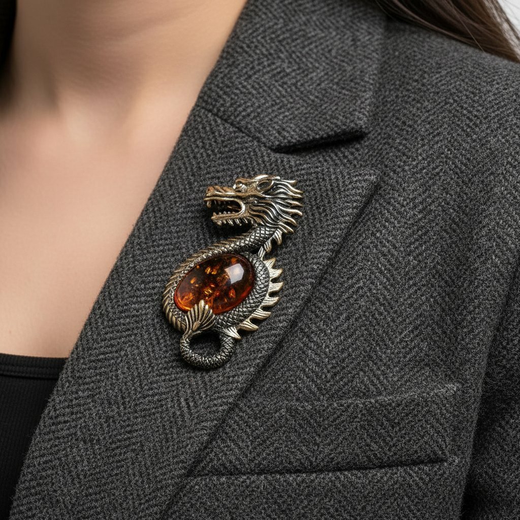 Брошь, янтарь