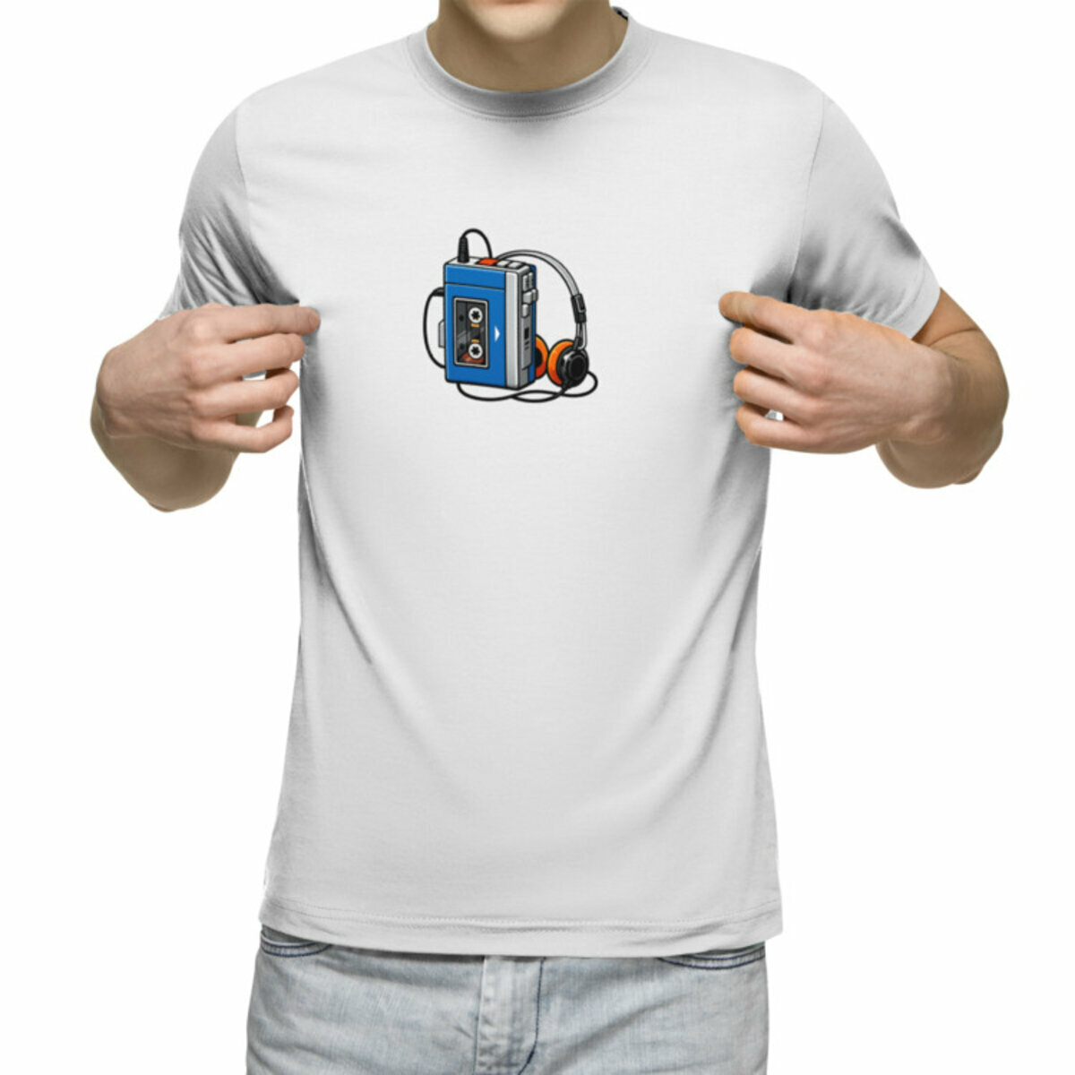 Мужская футболка «Кассетный плеер Y2k и 90-е» (белый, 3XL)