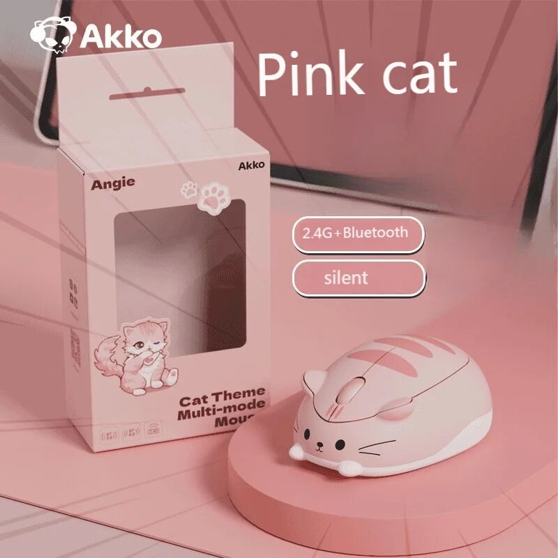 Беспроводная мышь Akko Pink Cat, 2.4G+Bluetooth, Silent