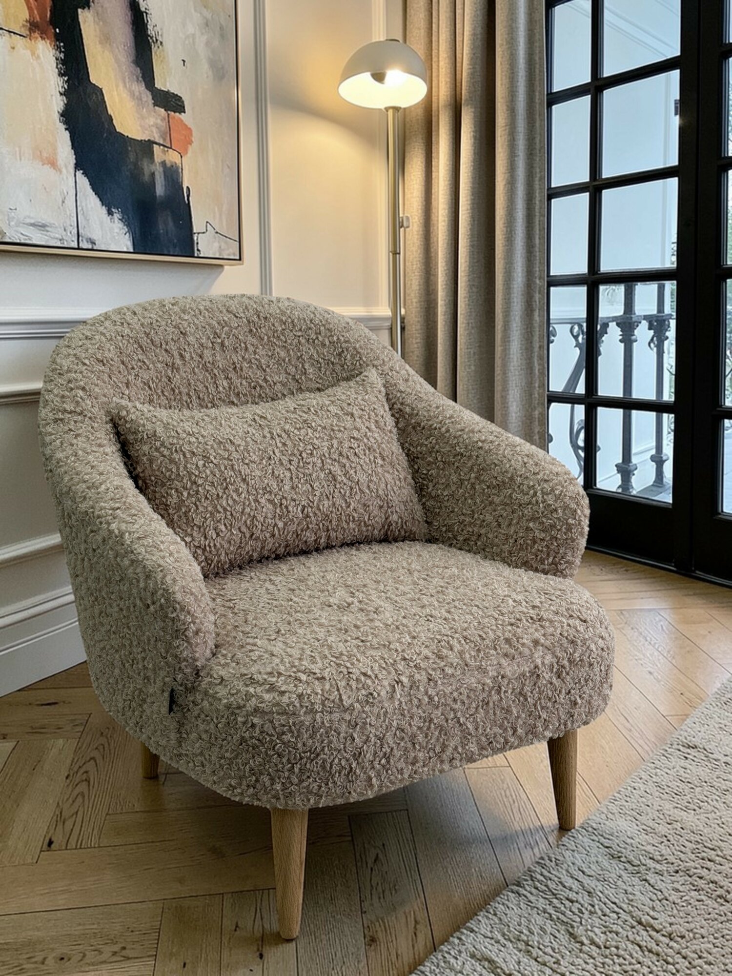 Кресло классическое "Унно", Коричневый мех, скандинавское кресло, барашек