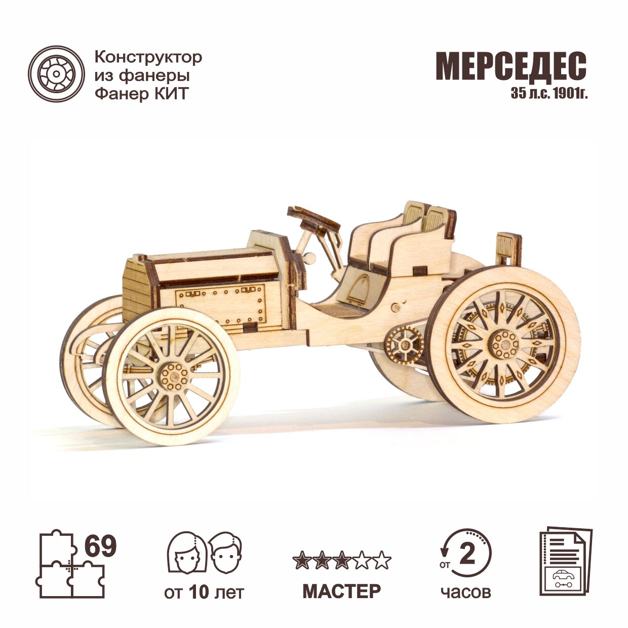 Сборная модель Faner-KIT автомобиля Mercedes 35 PS образца 1901 года / деревянный 3D конструктор