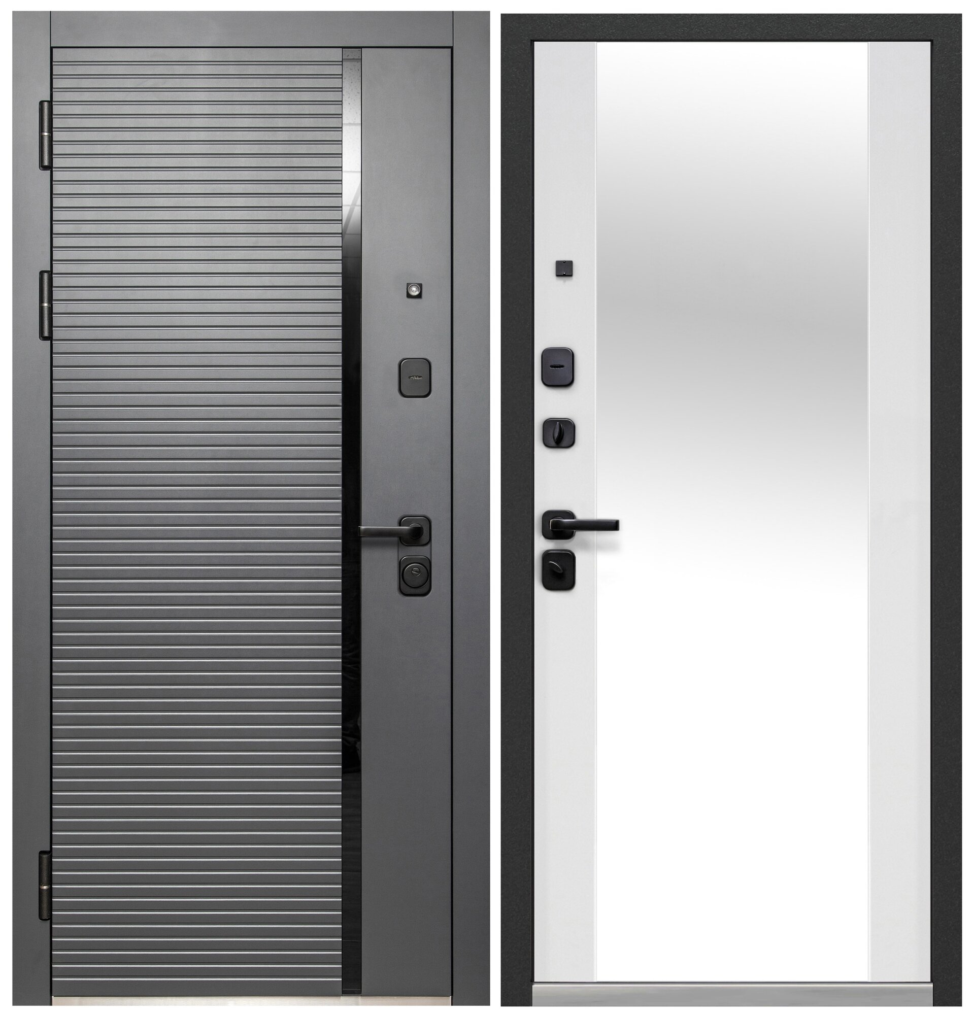 Входная дверь Luxor 2МДФ Горизонталь Зеркало Эмалит Белый KALE (960мм) левая