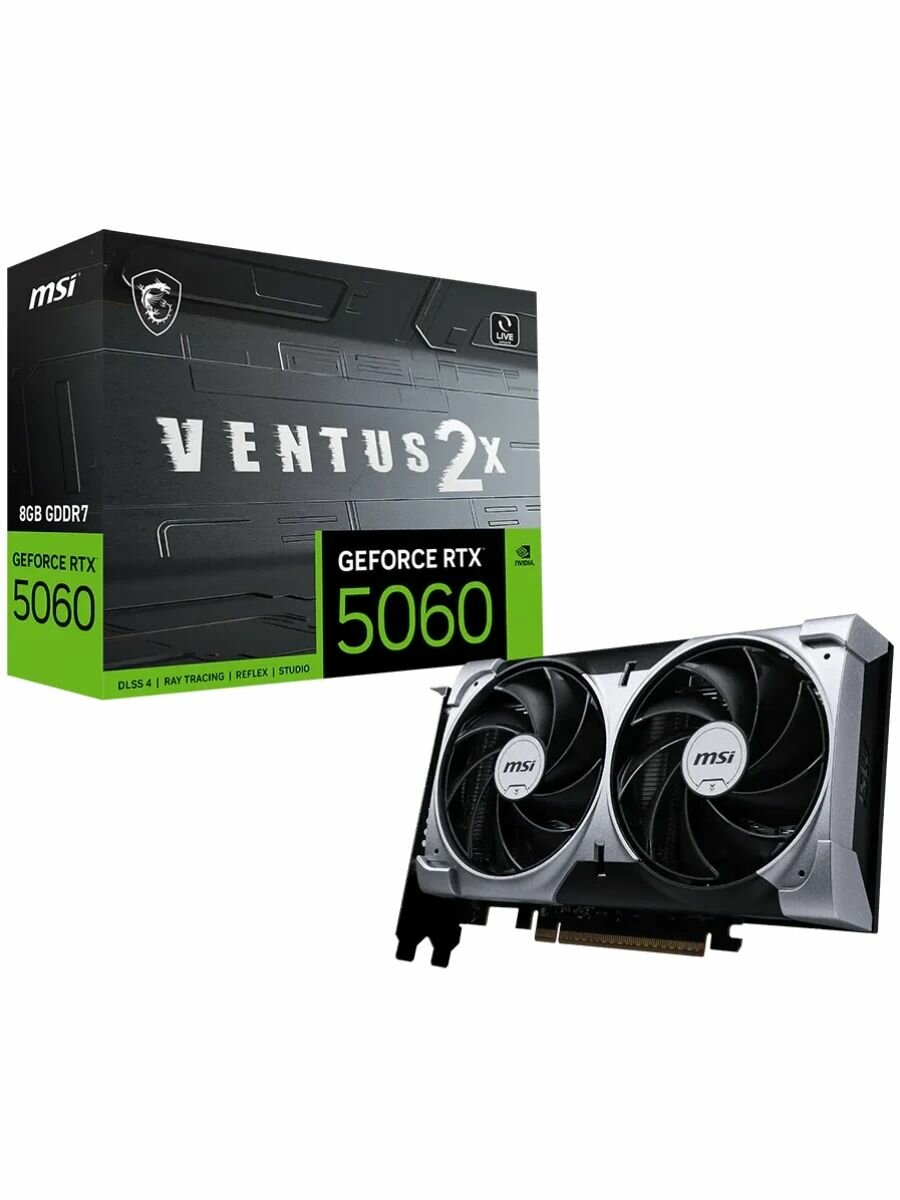 Видеокарта MSI GeForce RTX 5060 Ventus 2x, 8GB, серебристо-чёрная