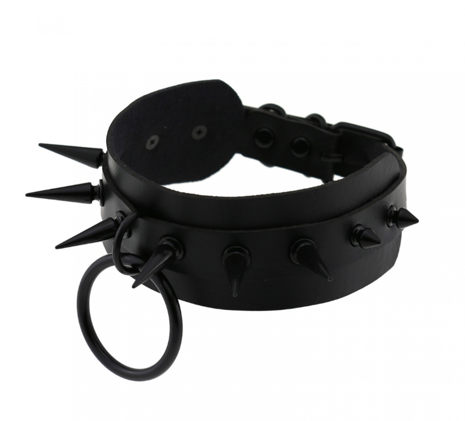 Чокер MyPads A160-114 из эко-кожи с металлическими шипами и кольцом, регулируемый, панк-стиль