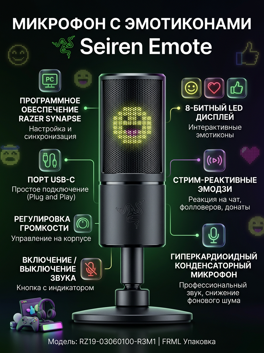 Микрофон Razer Seiren Emote – Microphone with Emoticons - FRML Packaging (RZ19-03060100-R3M1)
