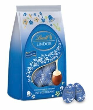 Яйца шоколадные LINDT White MILK SACHET Medium Egg молочный с белой начинкой, синий /пакет/ 180г