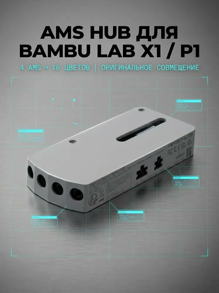 Bambu Lab AMS Hub Концентратор для AMS, Коллектор для X1/P1 Series, 4 входа 1 выход, Расширение до 16 цветов, Аксессуар для 3D принтера