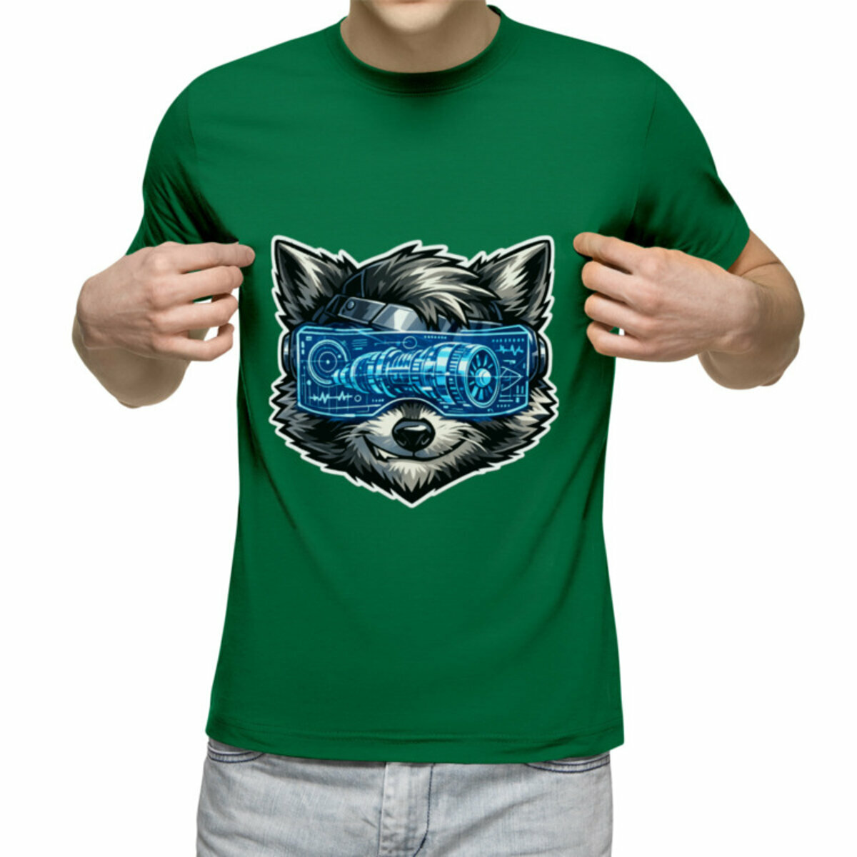 Мужская футболка «Кибер-Волк Техно-Визор - Cyber Wolf» (зеленый, M)