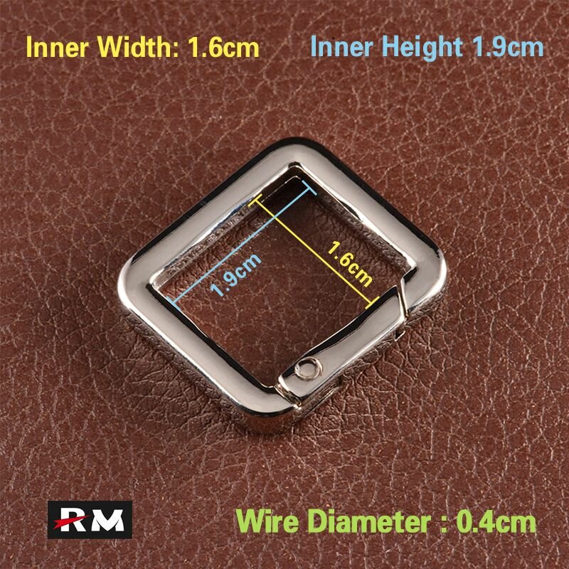 Плоский карабин для сумки, Квадратная пружинная пряжка для лямок сумки, Наложение швов не требуется, открывается нажатием, Внутренний диаметр 1,6 см, серебристый, 2 шт