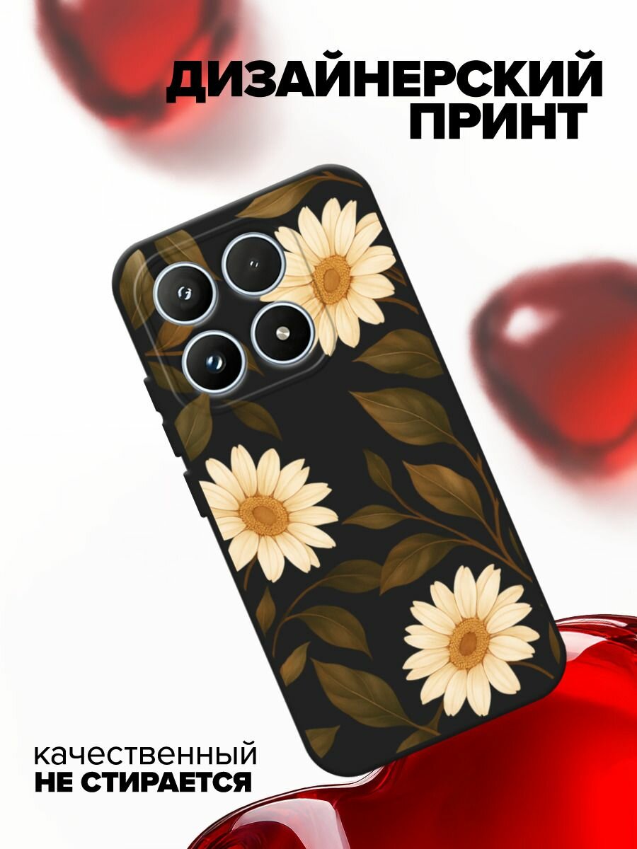 Черный матовый чехол на Xiaomi 17 / Сяоми 17 с принтом ромашки — фото 1