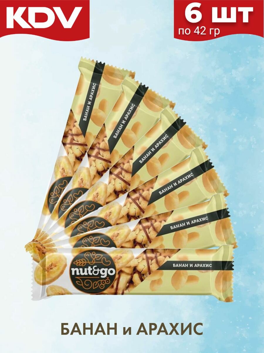 Батончик Nut&Go Банан и арахис? отборный арахис, натуральный сушеный банан 6 штук по 42 гр
