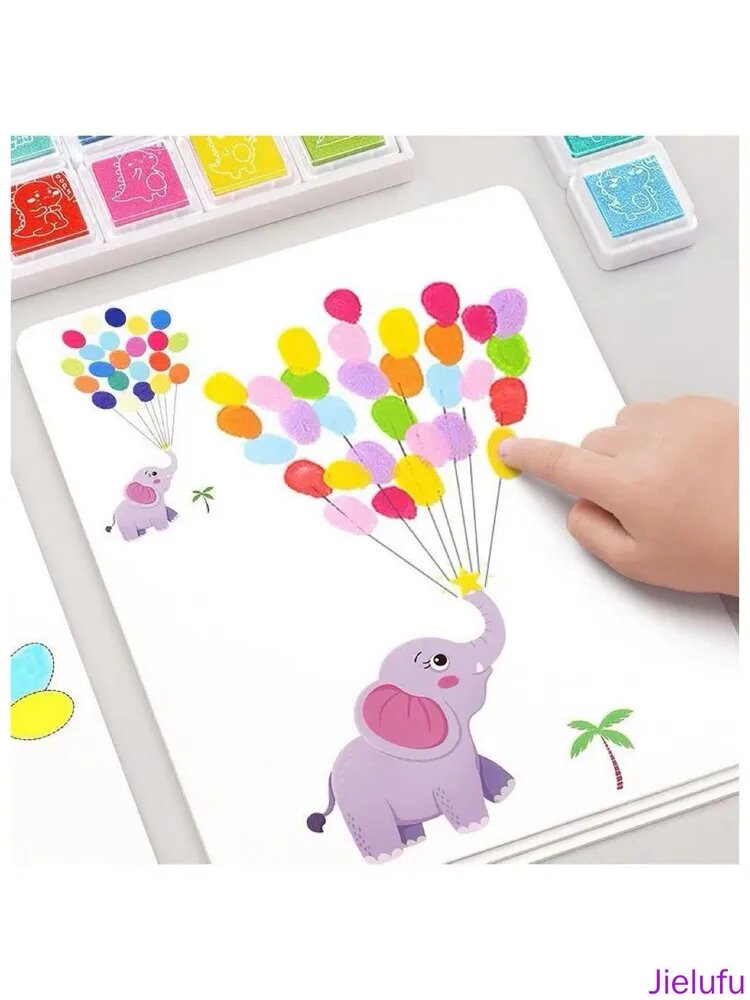 Детская книжка для рисования граффити пальцами (48 листов картона + 24 цветных печатных формы)